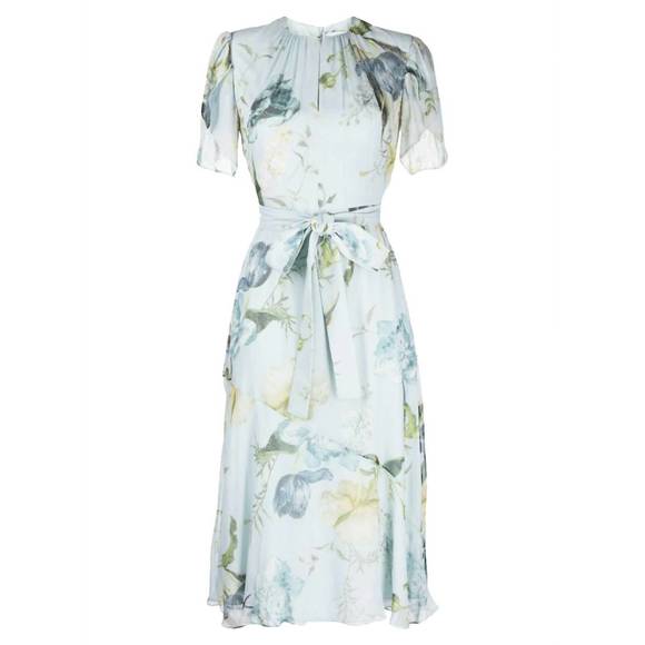 ERDEM | Dresses | New Erdem Laurelle Belted Floral Dress In Light Blue ...